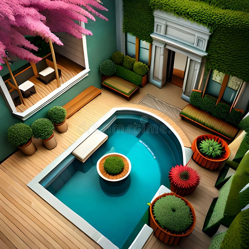 3D Representation of a Collection of Flowers and Plants, Top View ...