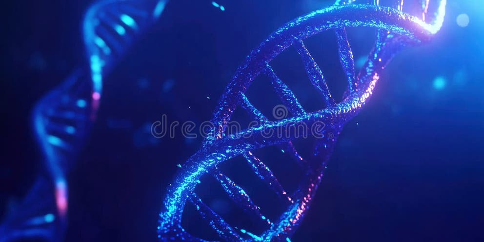 3D Representation of DNA Double Helix Structure with Glowing Blue and ...