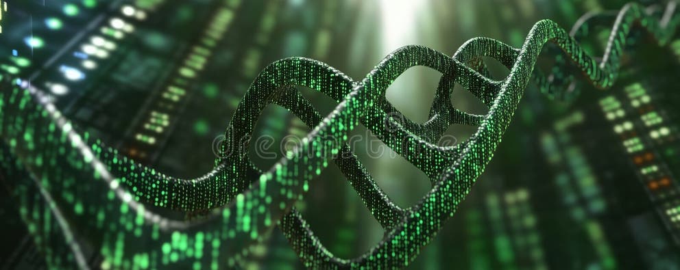 3D Representation of DNA Helix with Digital Binary Code Background ...