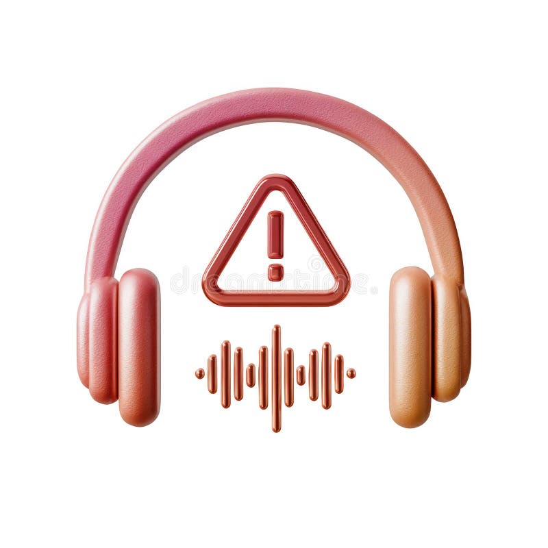3d Headphones with Warning Symbol and Sound Wave Isolated on ...