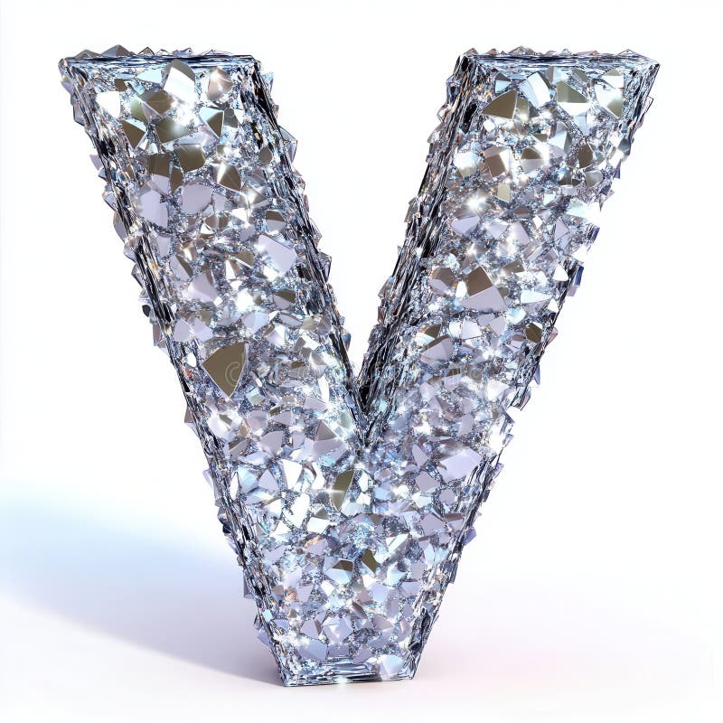 A 3D Representation of the Letter "V" Made of Shiny, Fragmented Crystal ...