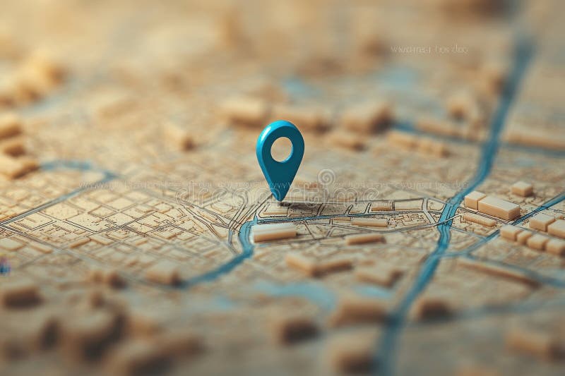 A 3D Representation of a Map with a Location Pin Highlighting a ...