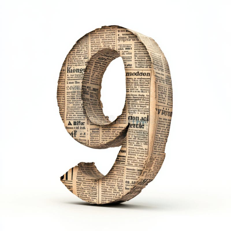 A 3D Representation of the Number Nine Made from Newspaper Clippings ...