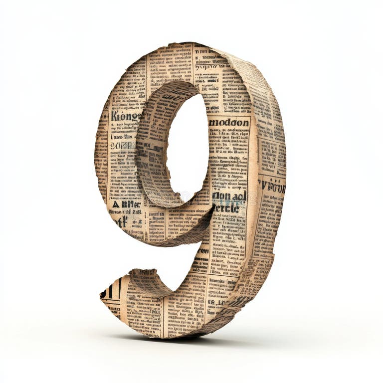 A 3D Representation of the Number Nine Made from Newspaper Clippings ...
