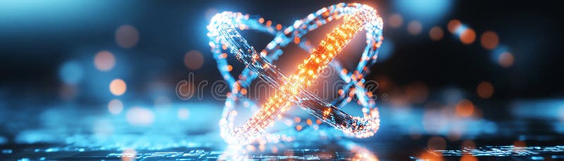 3D Representation Atom, Showcasing Glowing Particles and Dynamic Energy ...