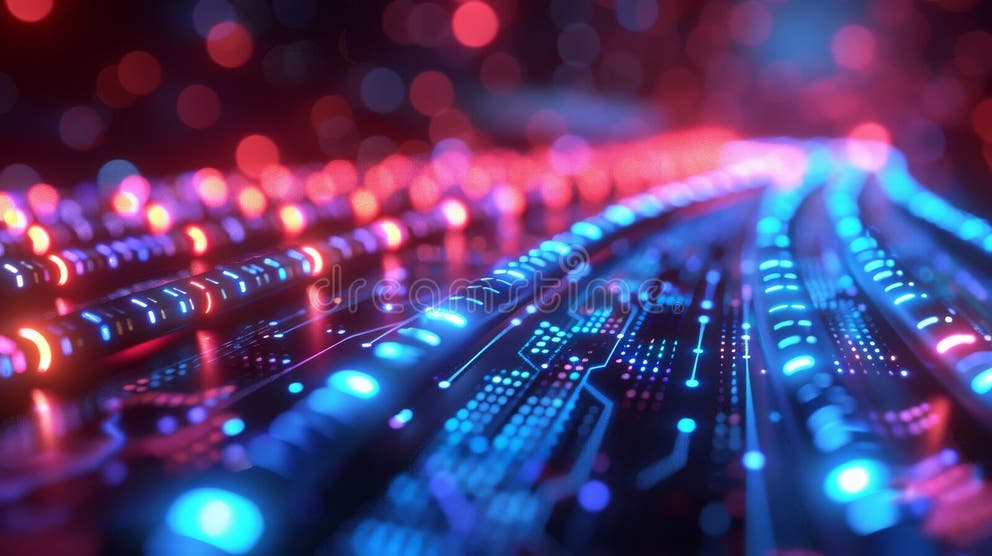 A 3D Representation of an Optical Fiber Cable with Binary Codes. Stock ...