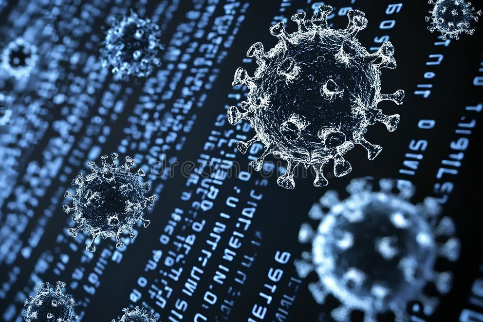 Virus Cells on Binary Code Background. Stock Illustration ...