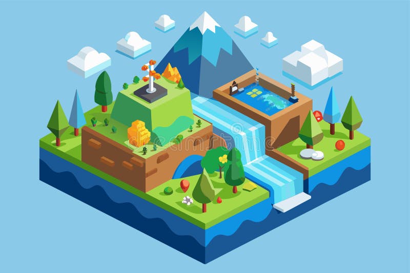 3D Representation of a Waterfall Cascading Down Rocky Terrain, Water ...