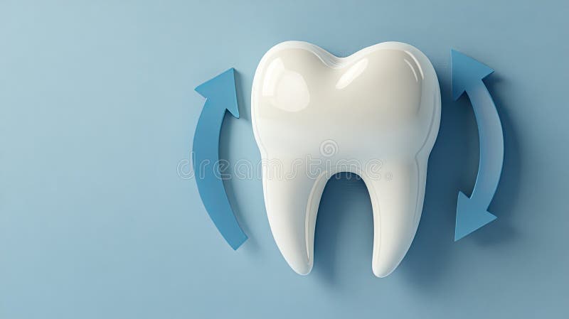 3D Representation of a White Tooth with Blue Arrows Circling it, Set ...