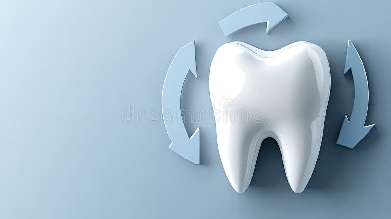 3D Representation of a White Tooth with Blue Arrows Circling it, Set ...