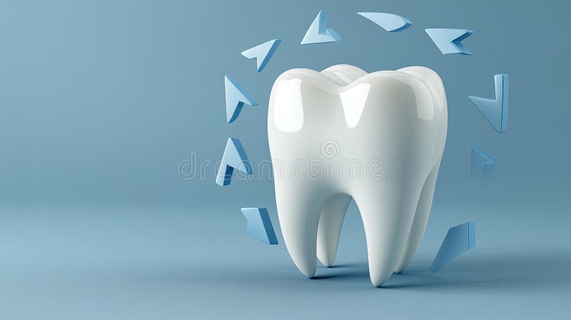 3D Representation of a White Tooth with Blue Arrows Circling it, Set ...