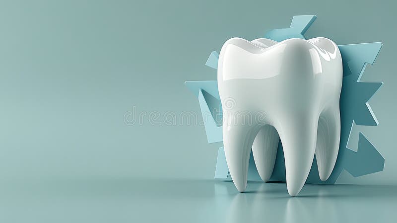 3D Representation of a White Tooth with Blue Arrows Circling it, Set ...