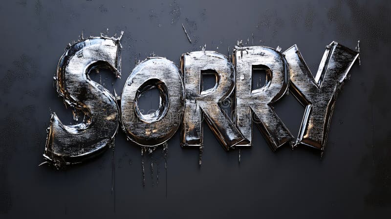 Destructured Typo Word "SORRY" in Brushed Metal, 3D Lettering, Black ...