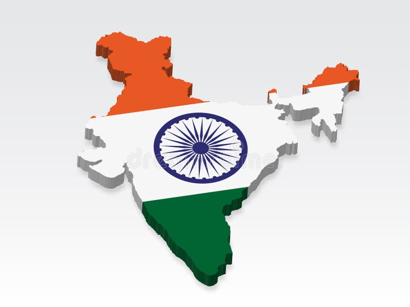 3D Republic of India Map with Flag. Three Dimensional Map of India with ...