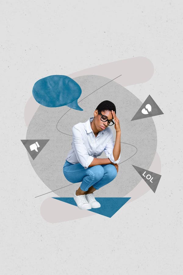 3d Retro Creative Artwork Template Collage of Unhappy Sad Lady Getting ...