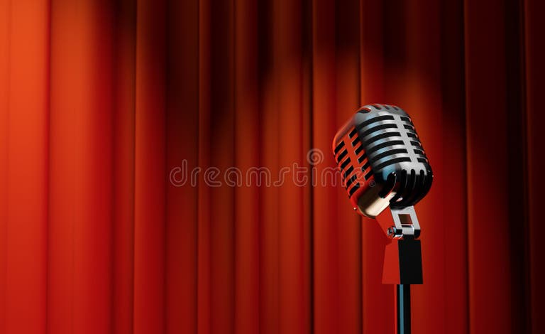 3d Retro Microphone Red Curtain Background Stock Illustrations – 44 3d ...