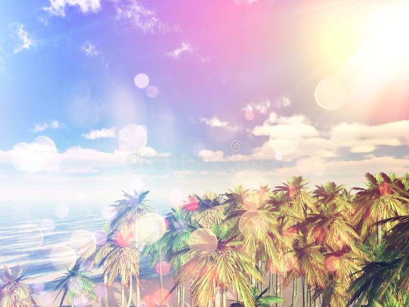 3D Retro Styled Palm Tree Landscape Stock Illustration - Illustration ...