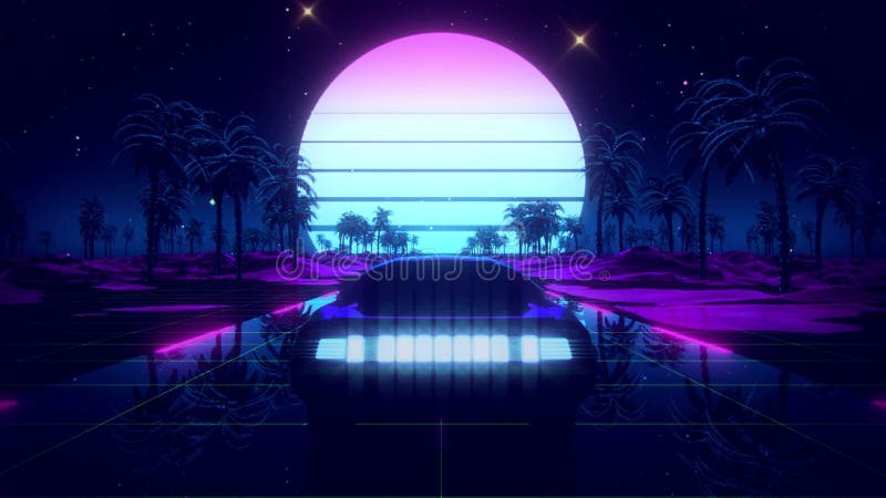 3D Retro Synthwave Car Landscape VJ Loop Motion Background Stock ...