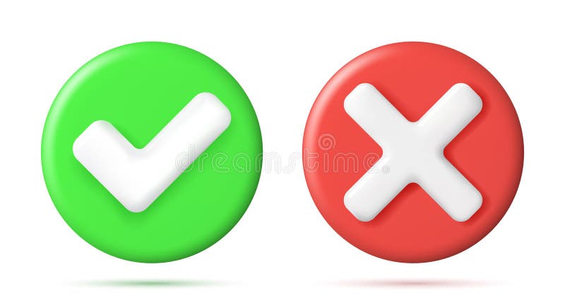 3D Right and Wrong Button in Round Shape. Stock Vector - Illustration ...