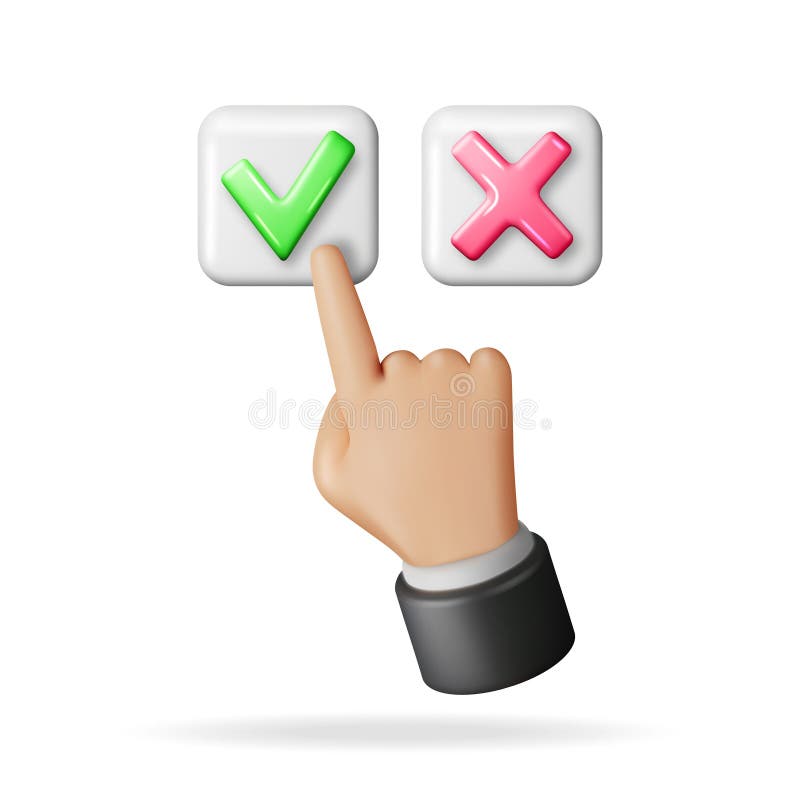 3D Right and Wrong Button Shape and Hand Stock Vector - Illustration of ...