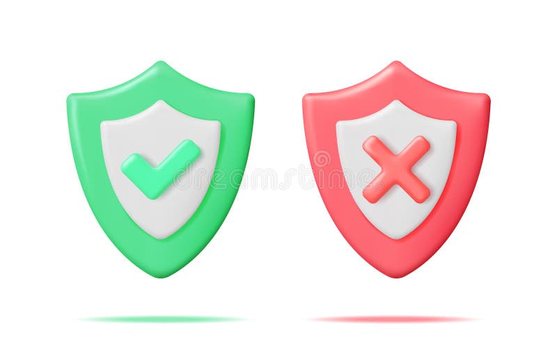 3D Right and Wrong Button in Shield Stock Vector - Illustration of ...