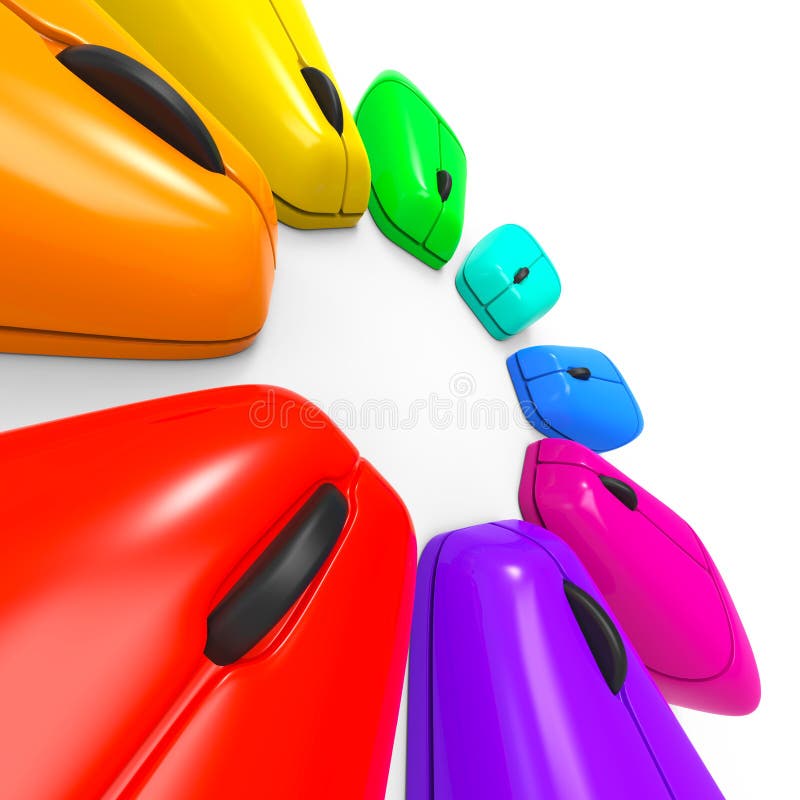 3d Ring of Colored Computer Mice Stock Illustration - Illustration of ...