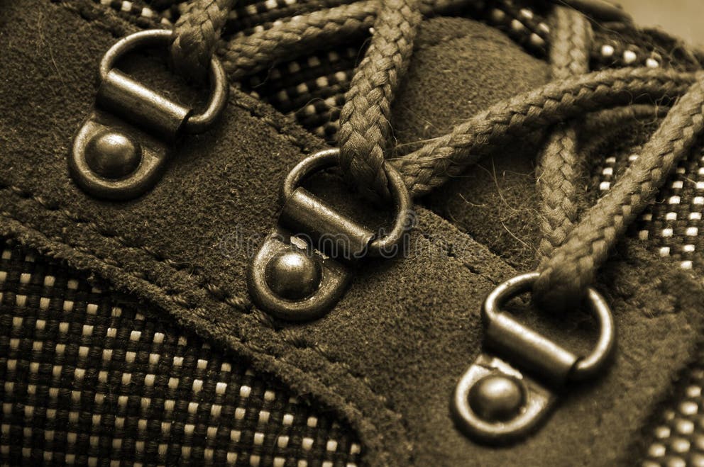 D-rings on trekking boot stock photo. Image of exercise - 27109684
