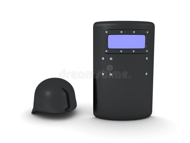 3D Riot Shield and Metal Helmet Stock Illustration - Illustration of ...