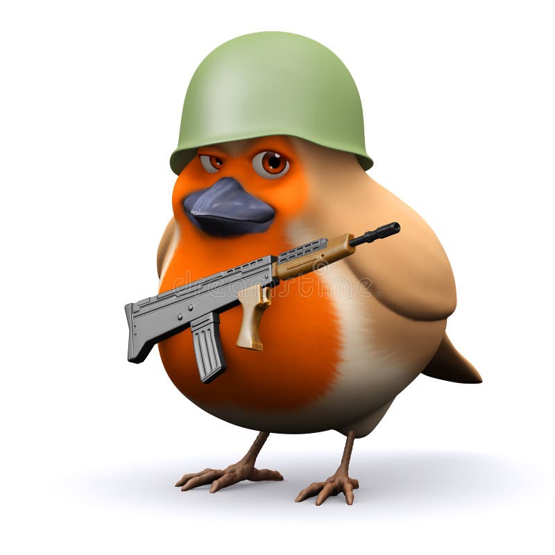 3d Robin Has Joined the Army Stock Illustration - Illustration of bird ...