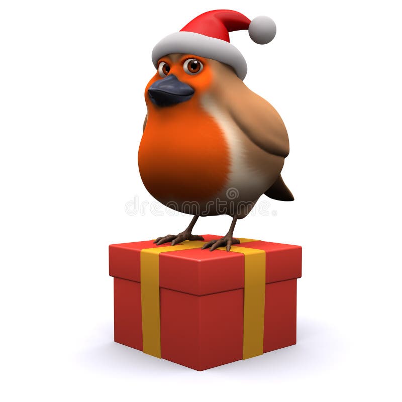 3d Robin Sits on a Christmas Gift Stock Illustration - Illustration of ...