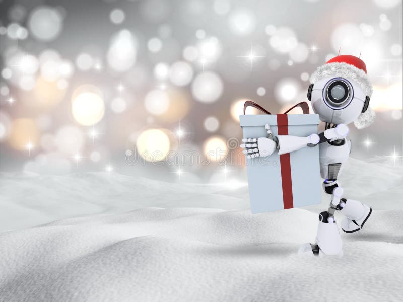 3D Robot Carrying Christmas Gift Stock Illustration - Illustration of ...
