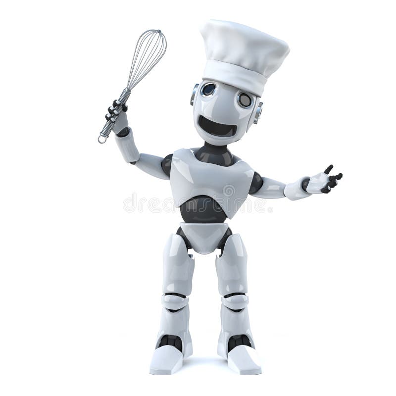 3d Robot Chef with Whisk and Chefs Hat Stock Illustration ...