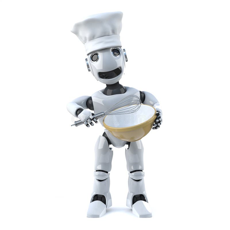 3d Robot Chef with Whisk and Mixing Bowl Stock Illustration ...