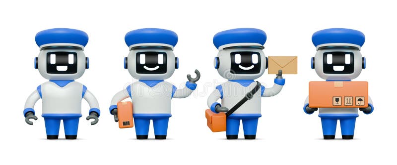 3D Robot. Cute AI Characters. Engineer Mascot Expression or Facial ...