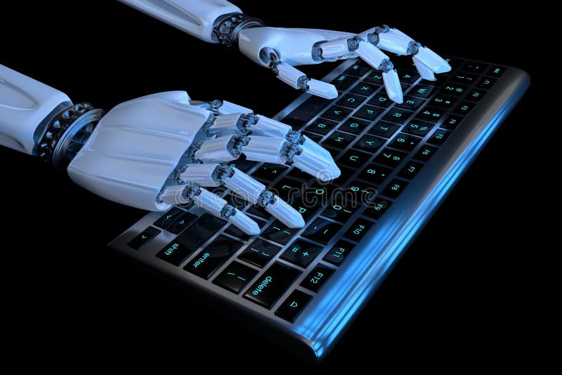 Hands of Ai Robot Typing on Keypad. Robotic Arm Cyborg Hand Using ...