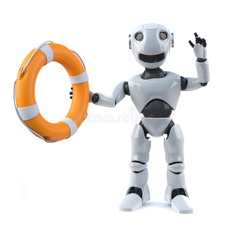 3d Robot Holding a Life Ring Stock Illustration - Illustration of metal ...