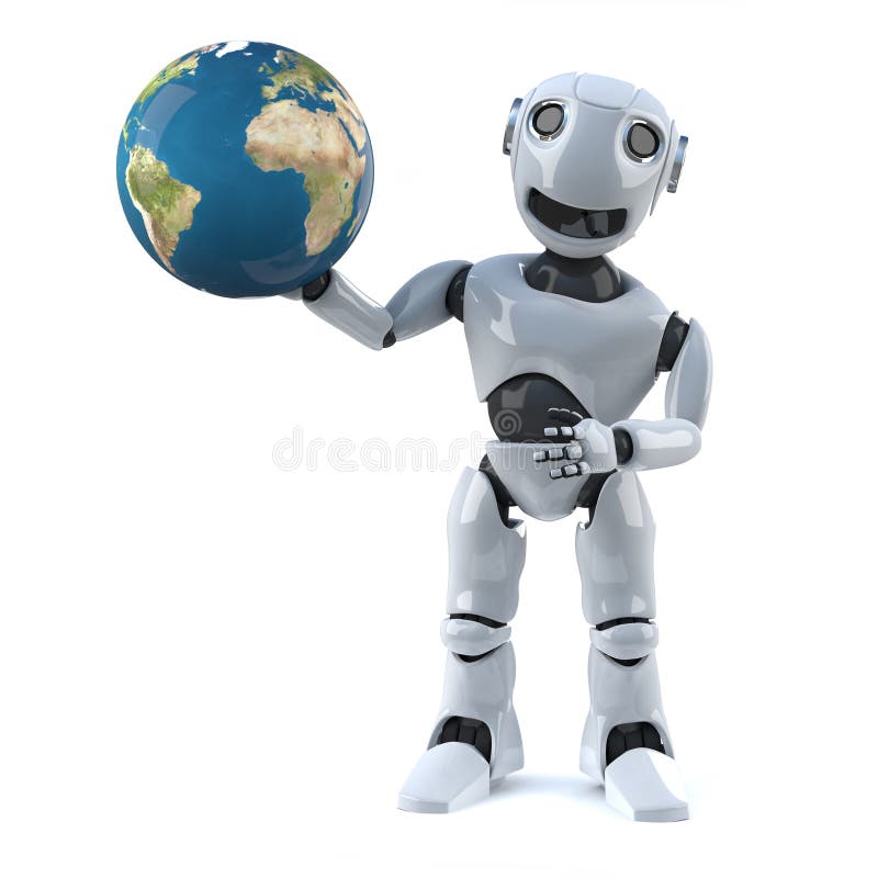 3d Robot Houdt De Wereld in Zijn Handen Stock Illustratie ...