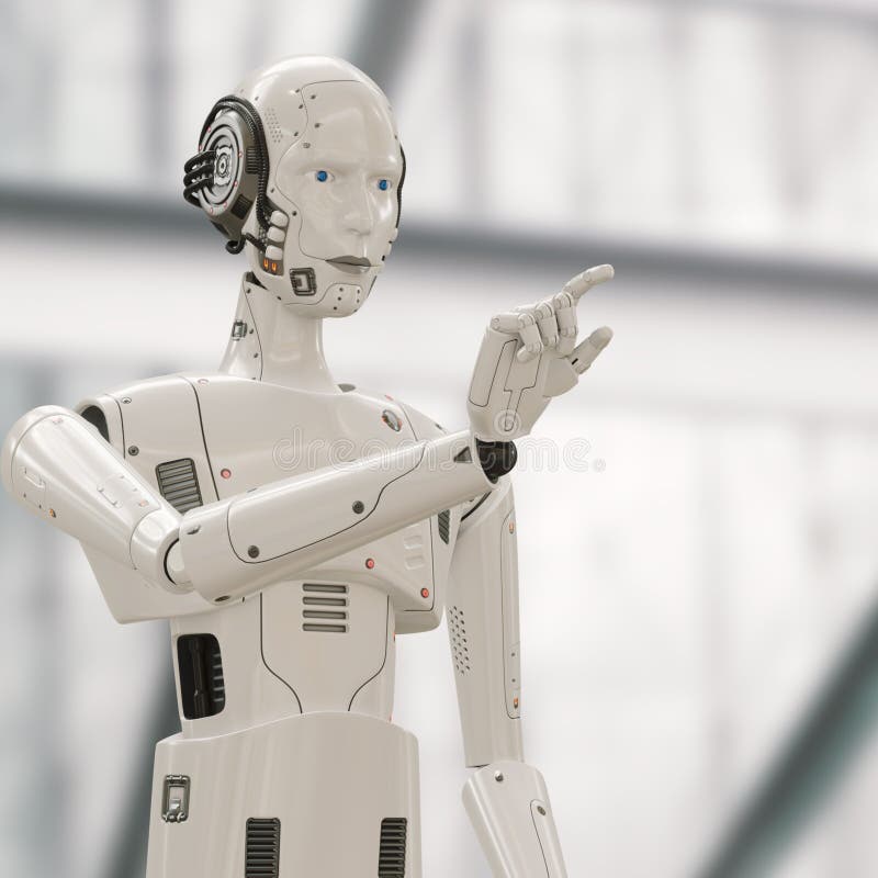 3d Robot Reaches Out To Touch and Copy Space Blurred Background, AI ...