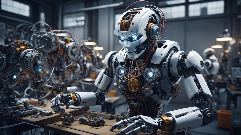 Illustrate a 3D Robot Workforce Performing Advanced Tasks with Gears ...