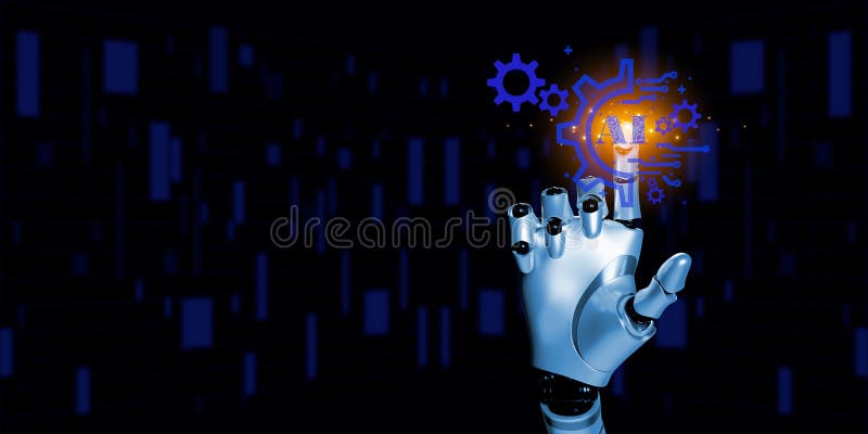 3D Robotic Hand Touching Artificial Intelligence Digital Icon Glow ...