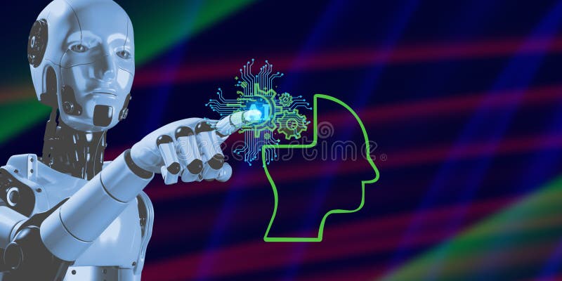 3d Robotic Render Touching Element Futuristic Digital Icon On Abstract Background Artificial