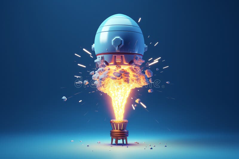 3D Rocket Blasting Off from a Cloud with Flames and Smoke, Dynamic ...