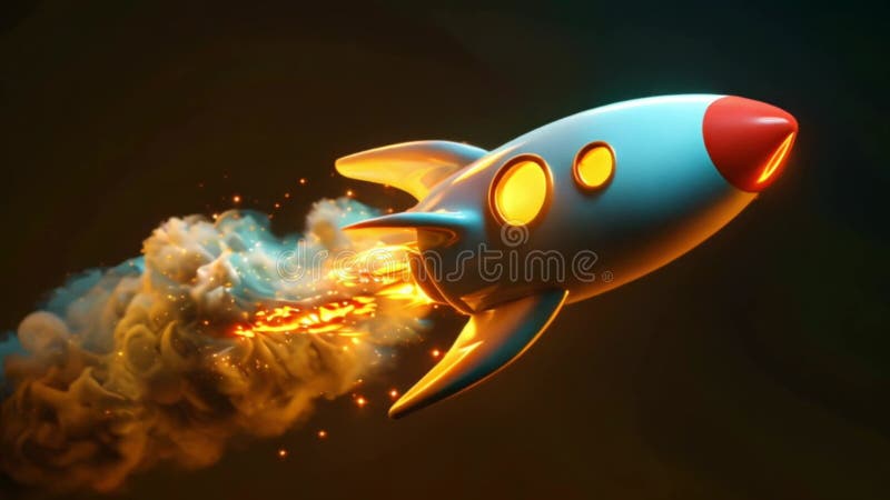 3d Rocket Emoji Taking Off and Launching with Flames and Smoke from ...