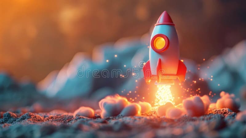 3d Rocket Emoji Taking Off and Launching with Flames and Smoke from ...