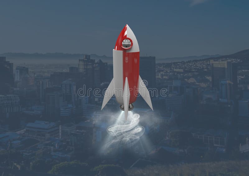 Rocket Flying Over Stacks of Coins Representing Finance and Space ...