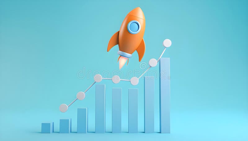 3D Rocket and Graph in Blue, Business Growth Concept, Dynamic Website ...