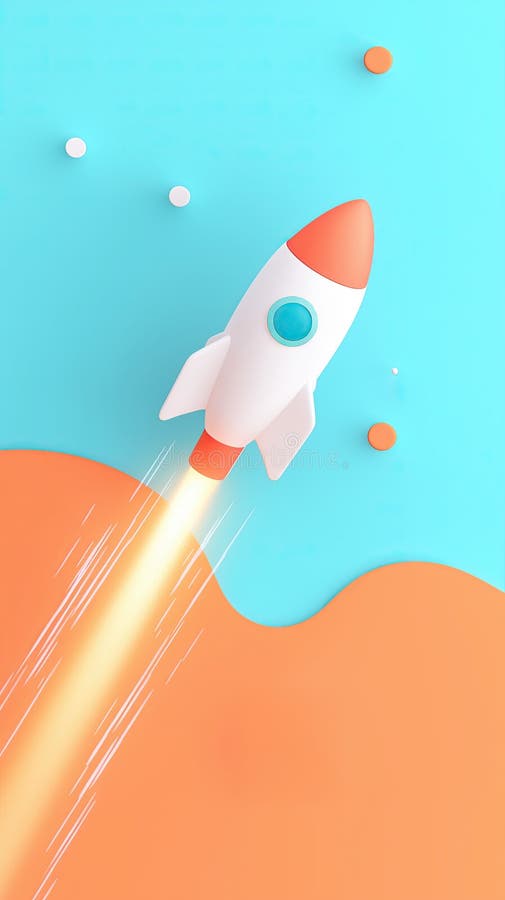 3D Rocket Illustration with Vibrant Orange and Blue Tones, Symbolizing ...