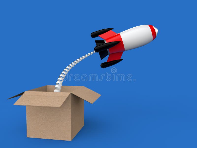 3d Rocket Launching Out of Box Stock Illustration - Illustration of ...