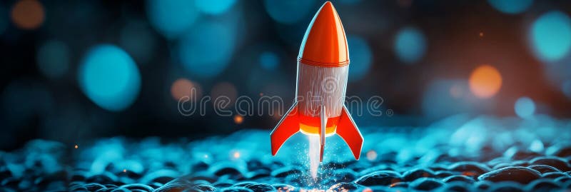 A 3D of a Rocket Taking Off Representing Business Growth Innovation and ...