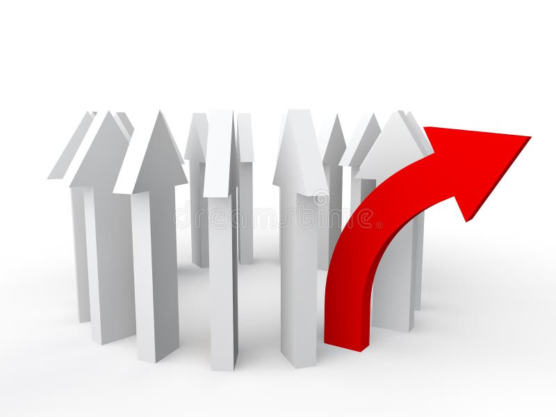 3d Rode Gebogen Pijl Onder Witte Pijlen Stock Illustratie ...
